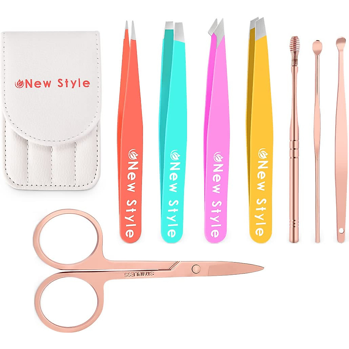 New Style Tweezers Set, Multicolored Combo Pack, with Accessories and Press-Button Pouch