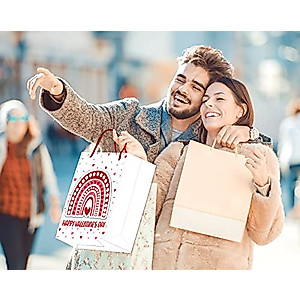 FaCraft Happy Valentines Day Gift Bag with Handle Large Rainbow Valentines Gift Bag with Tissue Paper,Love Heart Romantic Valentines Gift Bags for Her Him Men Girlfriend Boyfriend Husband Wife