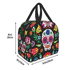 Sugar Cute Skull Insulated Lunch Bag Tote Bag with Front Pockets Lunch Box Leakproof Lunch Container for Men & Women to Office Work School Picnic