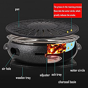 Cast Iron Charcoal Grill Burners Charcoal BBQ Grill Portable Tabletop Grill Food Charcoal Stove Household Barbecue Tools with Solid Wooden Tray Barbecues Burners (Color : Black, Size : 33x12cm)