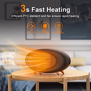 PRSOOY Desk Heater,600W Energy Efficient Small Desk heater for Indoor Use,PTC Fast Heating Ceramic Heater for Bedroom Home Office Indoor Use(Black)