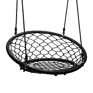 JumpOff Jo - Premium Round Web Swing Chair - 35" Diameter Indoor & Outdoor Saucer Swing for Kids & Adults, Heavy-Duty 300 lbs Capacity Hammock Chair Swing Easy Installation - Black