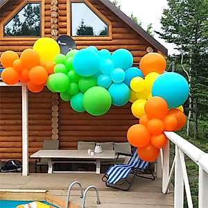 141 Pcs Summer Tropical Balloon Arch Garland Kit, Hot Pink Lime Green Orange Slate Blue Yellow Latex Rainbow Balloon Garland Kit for Hawaiian Luau Aloha Birthday Baby Shower Pool Party Decorations