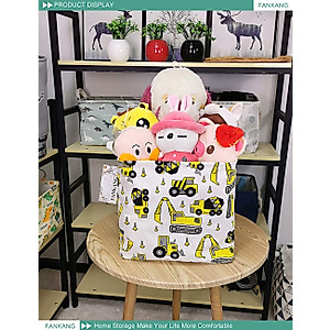 FANKANG Square Nursery Hamper Storage Bins Canvas Laundry Basket Foldable with Waterproof PE Coating Large Storage Baskets Gift Baskets for Children, Office, Bedroom, Clothes,Toys (square engineering)