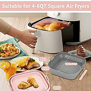 OUTXE 2-Pack 8inch Foldable Square Silicone Air Fryer Liners for 4QT to 6QT Reusable Air Fryer Insert Silicone Air Fryer Cover Easy Cleaning for Oven Accessories (Grey+Pink)