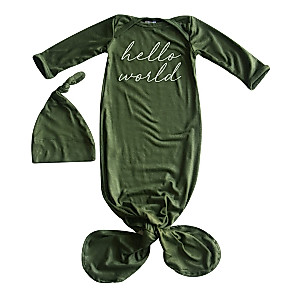 Rocket Bug Hello World Script Silky Baby Gown with Hat- for Boys and Girls-Boy, Girl, Gender Neutral (Olive Green, Newborn)