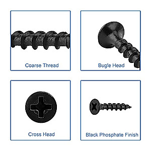 XOOL 200PCS Drywall Screws #7 Coarse Thread Sharp Point Self Tapping Screws Assortment Kit Black, Carbon Steel Wood Screws for Drywall Sheetrock, Wood, Furniture Cabinet