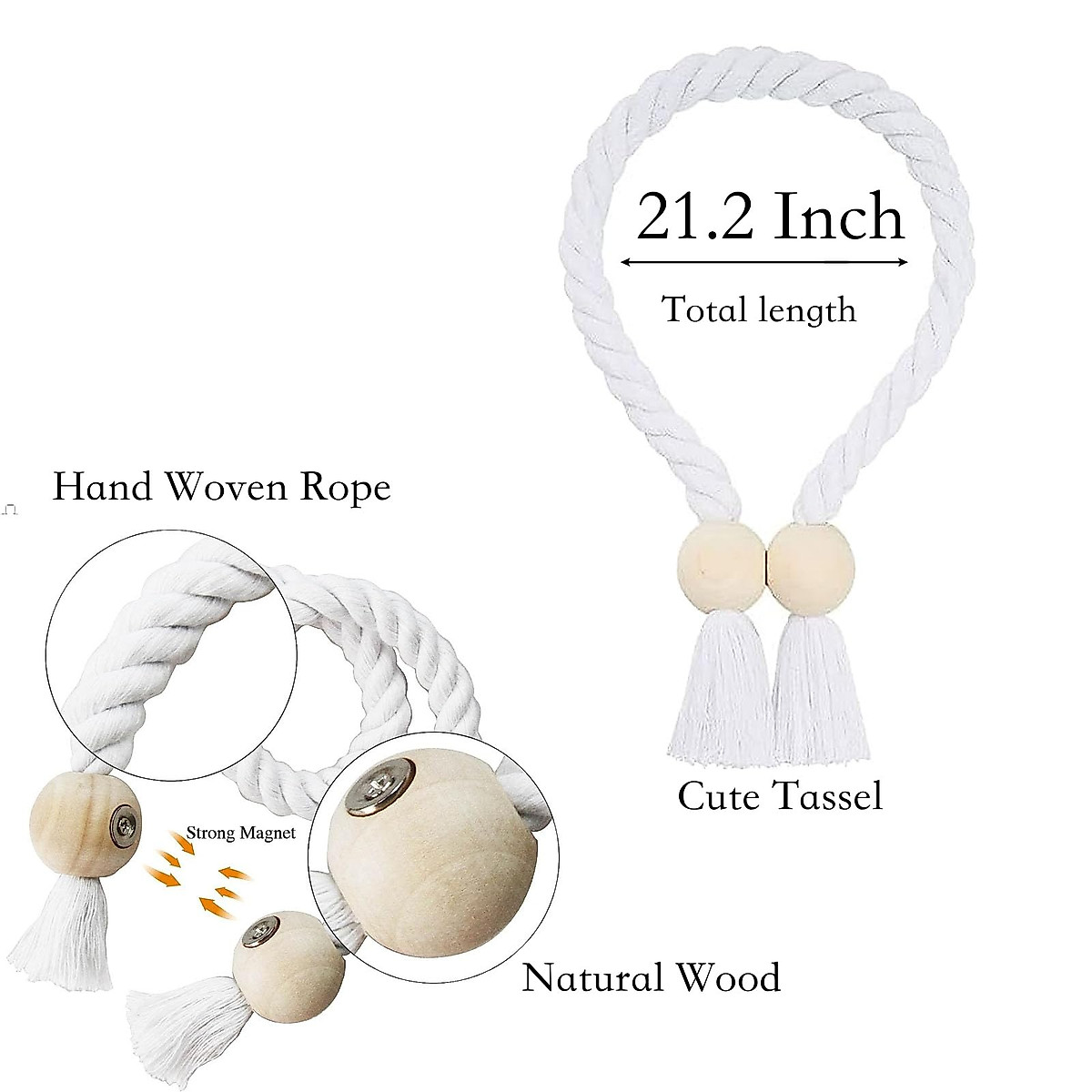 4 Pack Magnetic Curtain Tiebacks Convenient Drape Tie Backs Weave Holder for Window Draperies Hold Curtains Drape Ties Backs 16 inch Holdback