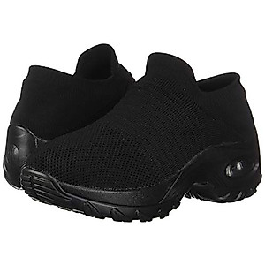 Women's Walking Shoes Sock Sneakers - Mesh Slip On Air Cushion Lady Girls Modern Jazz Dance Easy Shoes Platform Loafers Pure Black,8