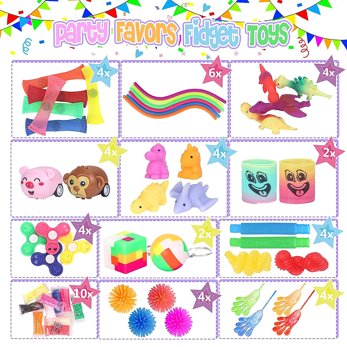 KUBUSFLY Fidget Toys, 68 Pack Party Favors for Kids, Treasure Box Toys for Classroom Prizes, Sensory Fidget Toys Carnival Prizes, Pinata Filler, Goodie Bag Stuffers Gifts for Kids Age 3 4 5 6 7 8+