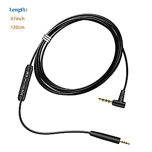 Replacement Audio Cable Cord for Bose QC25, QC35, QuietComfort 25, QuietComfort 35, OE2,OE2i, On-Ear 2 Headphones Inline Mic/Remote Control – Black