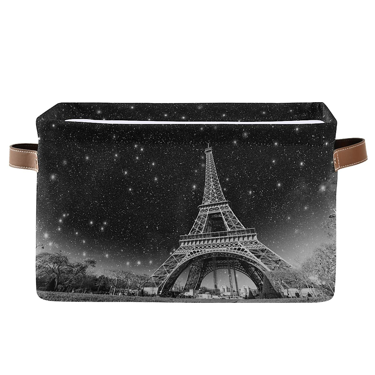 ALAZA Foldable Storage Bins, Wonderful Night View of Eiffel Tower in Paris Storage Boxes Closet Shelf Organizer for Bedroom Nursery Closet Toys Books