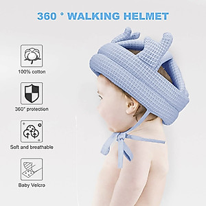 Baby Infant Toddler Head Protector Breathable Headguard Cute Hat, Adjustable No Bumps Safety Hat Head Cushion Bumper Bonnet for 6-36 Months Crawling Walking (Deer Blue)