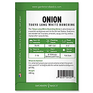 Green Onion Seeds for Planting - Tokyo Long White Bunching is A Great Heirloom, Non-GMO Vegetable Variety- 200 Seeds Great for Outdoor Spring, Winter and Fall Gardening by Gardeners Basics