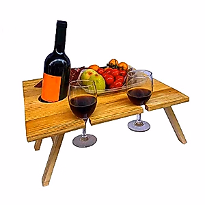 SUNESA Portable Picnic Table Outdoor Foldable Table Folding Picnic Tray Glasses Cups Bottle Rack Cheese Snack Holder Foldable Camping Table