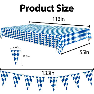 Oktoberfest Table Cloth Pennant Decorations, Plastic Blue White Diamond Table Cover Banners For Oktoberfest Bavarian Beer Festival Indoor Outdoor Party Decorations
