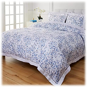 Clover by Jo 100% Cotton Floral Duvet Cover Set (Denim, Queen)