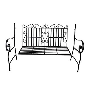 Knocbel 44.5" Metal Outdoor Bench Patio Garden Porch Chair Loveseat with Armrests (Black)