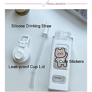YFGBCX Kawaii Water Bottle with Straw and Sticker 23.6oz No Leak Large Cute Kawaii Bear Water Bottles Sport Plastic Portable Square Drinking Bottle for Kids Girls School Supplies