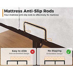 KKL Queen Bed Frame, 18 Inch Heavy Duty Steel Platform with Mattress Anti-Slip Rods, Bed Frame with Underneath Storage Space, No Box Spring Needed, Easy Assembly, Black