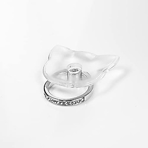 Clear Ring Holder Finger Stand Set of 2, Mavis's Diary Cute Bling Cell Phone Grip 360°Rotation Universal Luxury Crystal Metal Kickstand (Round & Star & Cat)
