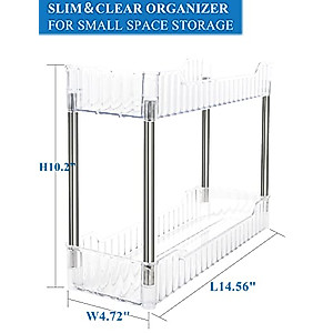 Sincey Slim Under Sink Bathroom Shower Shelf Organizer, 2-Tier Clear Acrylic Trays Shelf for Countertop,Counter Corner,Vanity,Cabinet Small Narrow Spaces, Multi-Storage for Toiletry,Skincare,Makeup