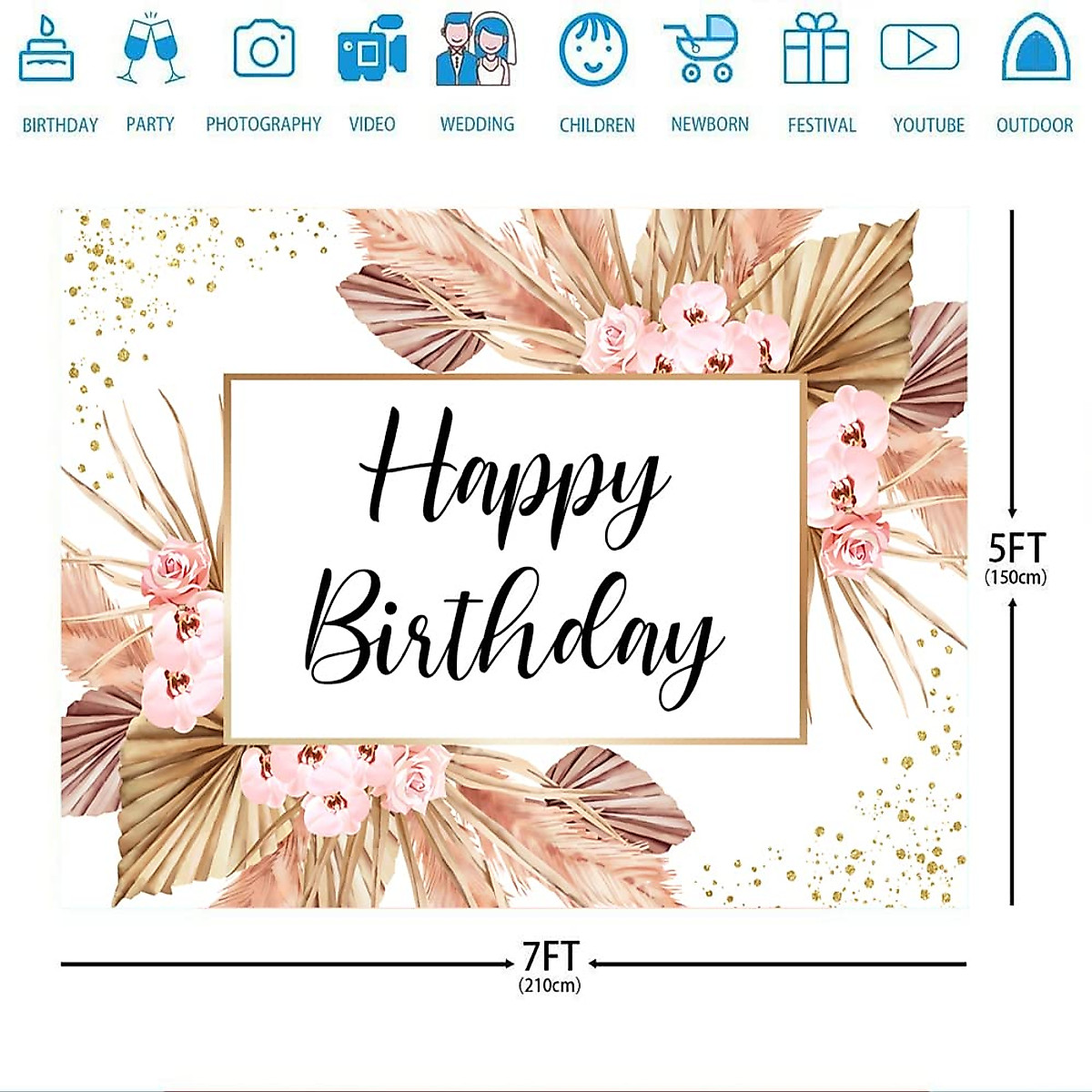 Ticuenicoa 7x5ft Pink Pampas Grass Happy Birthday Backdrop Flowers Girls Women Birthday Photography Background Sweet 16th 21st 30th 40th Banner Cake Table Supplies Party Decoration Photo Booth Props