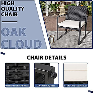 Oakmont 3 Pieces Patio Furniture Set Outdoor Conversation Furniture 2 Chairs with Glass Top Coffee Table Sets Beige Cushions Backyard, Pool, Garden