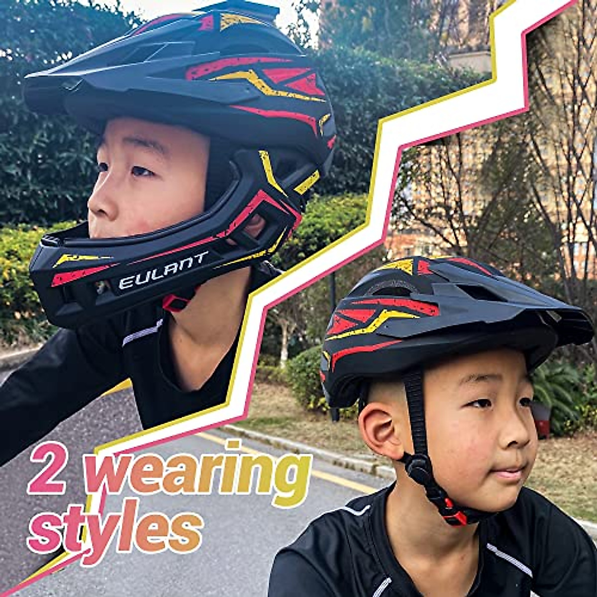 EULANT Kids Full Face Helmet with Chin Guard, Lightweight Kids Bike Helmet, Toddler Cycling Helmet for MTB BMX Skating Scooter, Child Bicycle Helmets,