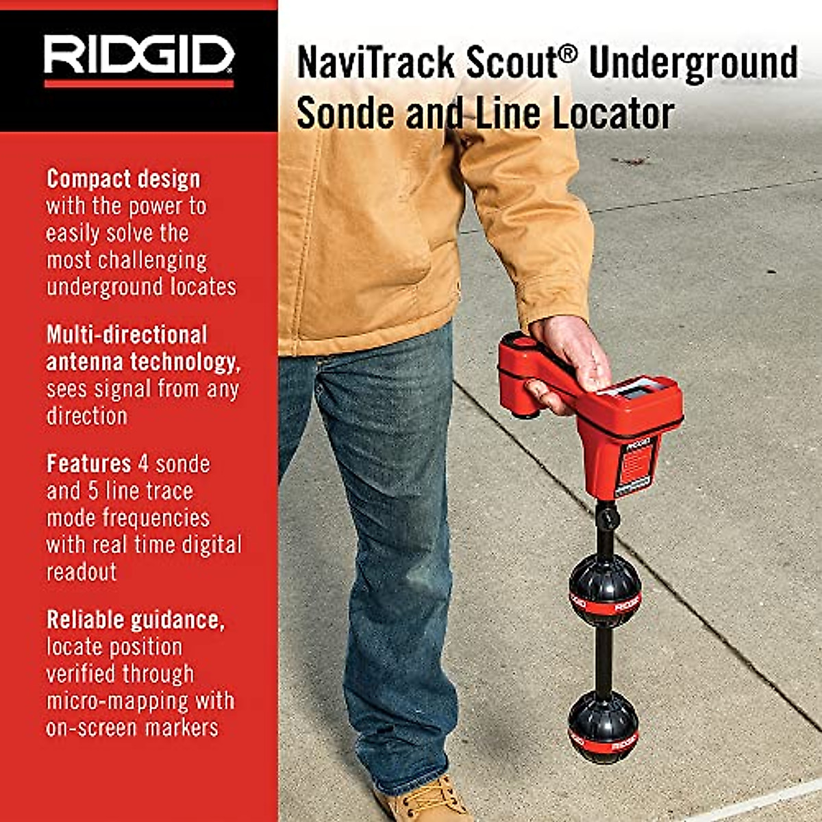 RIDGID 19238 NaviTrack Scout Locator, Underground Pipe Locator and Underground Cable Location Device Small