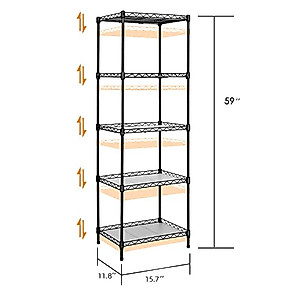 Guangfoshun 5-Tier Wire Shelving, 11.8x15.7x63in, Black - Heavy Duty Shelf - Kitchen Storage Shelves