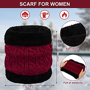 3Pcs Winter Beanie Hat Scarf Gloves Set for Women Thick Warm Knit Fleece Lined Skull Cap Neck Warmer Touch Screen Gloves Gifts, A-Black