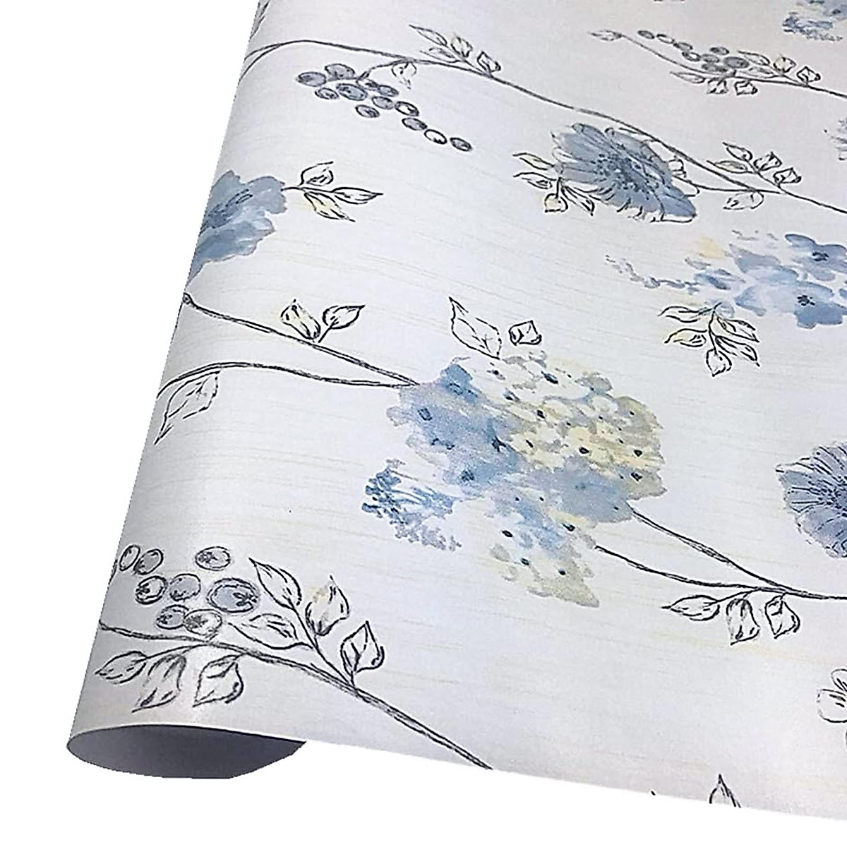 Simplemiuji Ink Blue Flower Self Adhesive Wallpaper Drawer and Shelf Liner for Kitchen Cabinets Cover Furniture Door Decorative Stickers 17.7 Inch by 100 Inch