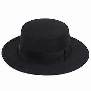 Classic Black Flat-Top Fedora Hat Wide-Brim Pork-Pie Hat Boater Hat Church Dery Cap for Women Men