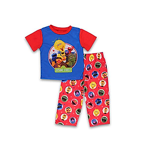 Sesame Street Elmo Toddler Boys 2 Piece Short Sleeves Pants Pajamas Set (2T, Red/Blue)