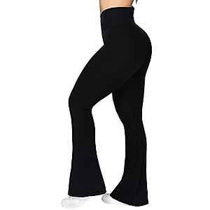Sunzel Flare Leggings, Crossover Yoga Pants with Tummy Control, High-Waisted and Wide Leg, 30" Inseam, Black Large