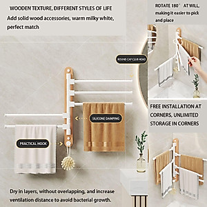 Swivel Towel Rack, Towel Bar with Wall Mounted 180° Rotation, 4-Arms Towel Hanger Beech + Space Aluminum, Space Saving for Kitchen/Bathroom No-Punch/Punch Holes Dual Use (4- Arms)