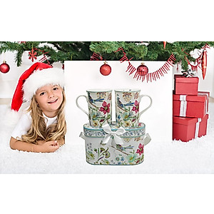 Lightahead Elegant Bone China Two Coffee Mugs set in Blue bird design 11.2 oz each cup in attractive gift box