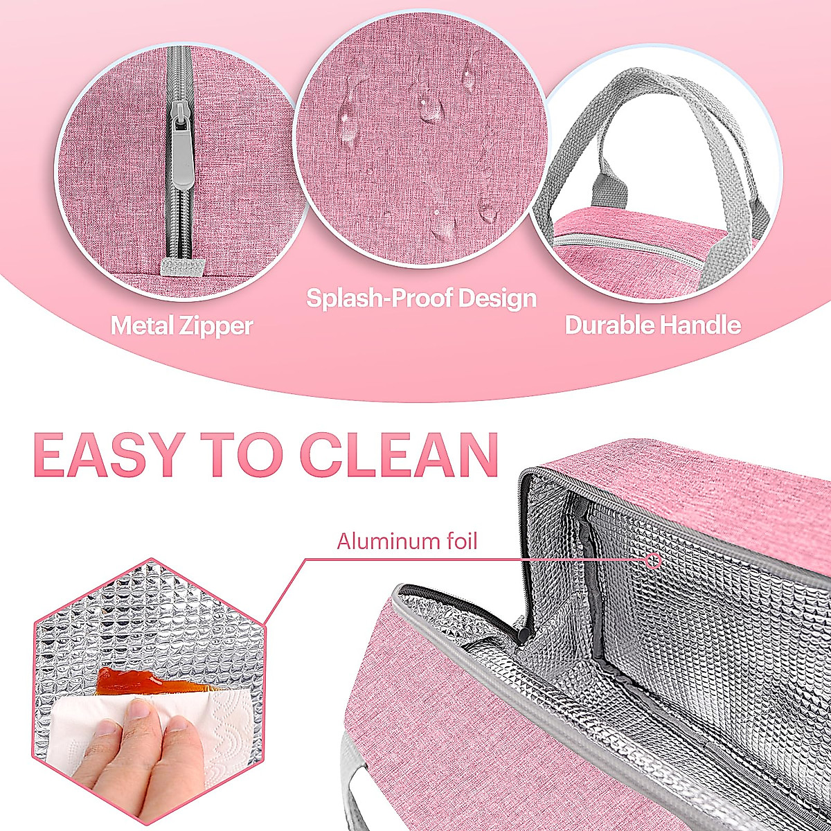 Lunch Bag for Women & Men Adult Insulated Lunch Box, Small Leakproof Cooler Food Lunch Containers Reusable High Capacity Lunch Tote Bags for Work, Travel, Outdoor (Pink)