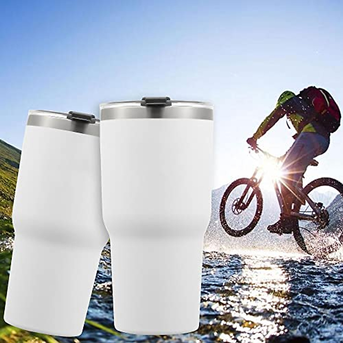 CYETUS 30oz Tumbler with Lid, Stainless Steel Vacuum Insulated Coffee Tumbler Cup, Double Wall Powder Coated Travel Mug, White