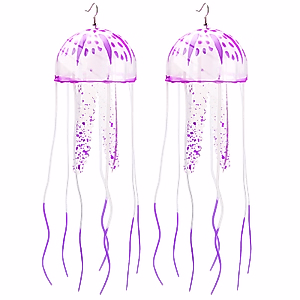 2 Pcs Glow Earrings Jellyfish Dangle Drop Weird Earrings Light up Glow in the Dark Christmas Party Decoration (Purple)