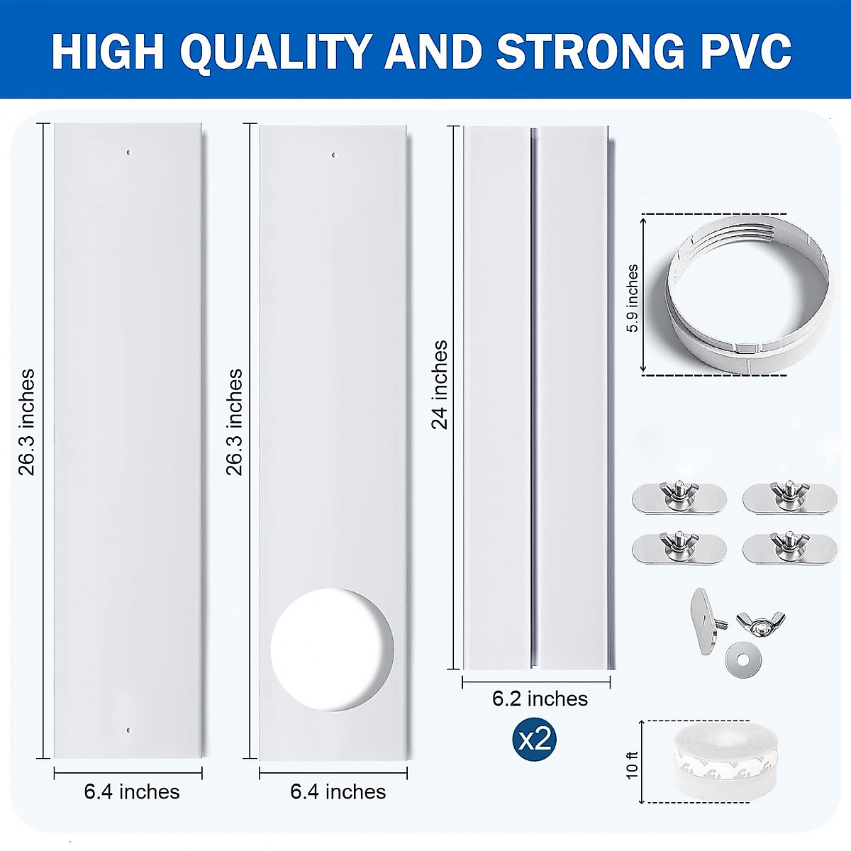 YoleShy Portable Air Conditioner Sliding Door Kit 26 inches - 90 inches Adjustable AC Sliding Door Vent Kit, Extra Long Portable AC Window Kit, for 5.9 inches Exhaust Hose