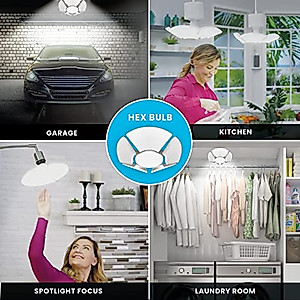 Bell+Howell Hex Bulb E26 LED Garage Light 6 Panel Deformable Shop Light Ceiling Light High-Intensity Lighting with 144 LED Bulbs for Attic, Basements, Office, Garage Lights