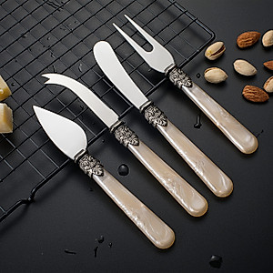 CATHYLIN 4-Pierce Cheese Knife Set For Charcuterie Board,Stainless Steel Cheese Knife Set With Acrylic Handle (Champagne,Gift Ready)