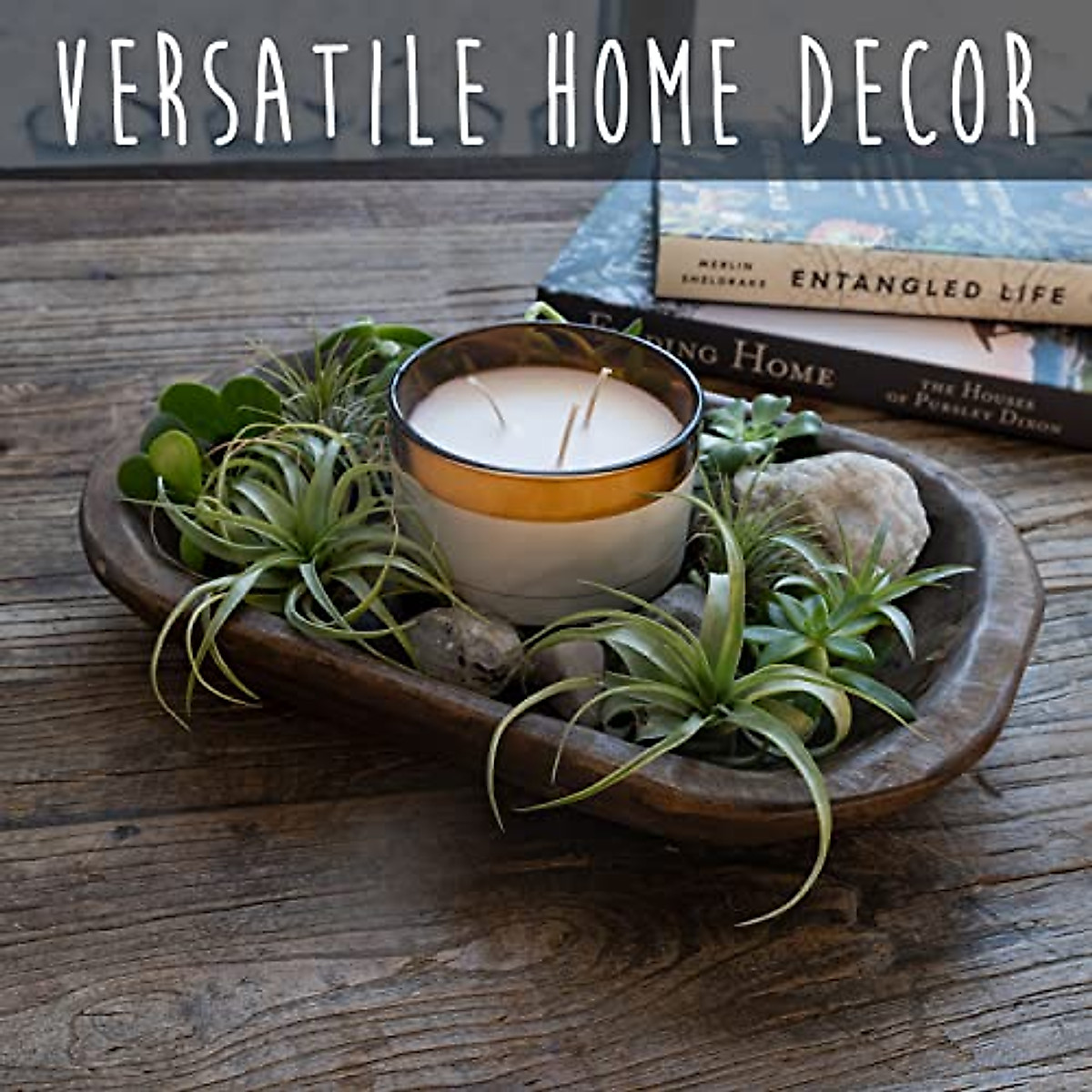 MAINEVENT Decorative Bowl Home Decor 10 Inch, Wooden Dough Bowl Decor, Wooden Bowl Decor, Wood Bowl Dining Room, Table Centerpiece Decor Bowl, Wood Bowl Decorative Wood Dough Bowl Centerpiece Bowl