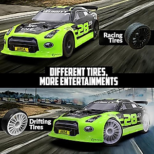 RACENT 2.4GHz 4WD 25KPH High Speed RC Drift Car with LED Lights, PVC Shell, ABS Base, Rechargeable Batteries, Toy Gift for Kids & Adults