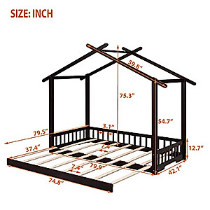 LCH Extending House Bed, Wooden Daybed Frame, Double Twin Size Bed, Wooden Daybed with Trundle for Kids Toddlers Girls Boys, Practical Durable Bed, for Bedroom, Apartment and Dorm, Espresso