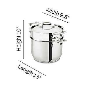 All-Clad Specialty Stainless Steel Stockpot, Multi-Pot with Strainer 3 Piece, 6 Quart Induction Oven Broiler Safe 500F Strainer, Pasta Strainer with Handle, Pots and Pans Silver