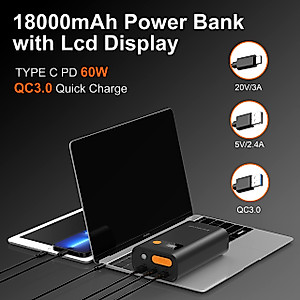 Jump Starter 2000A Peak 18000mAh Battery Jump Starter,Jump Starter Battery Pack for Up to 8L Gas and 6L Diesel Engines,Car Battery Charger Jump Starter with Type-C PD60W QC3.0,Portable Jump Starter