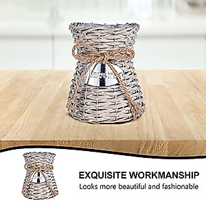 Cabilock Shabby Chic Wicker Vase Rustic Rattan Woven Flower Basket Farmhouse Platner Garden Plant Baskets Natural Flower Pot Wedding Table Centerpiece